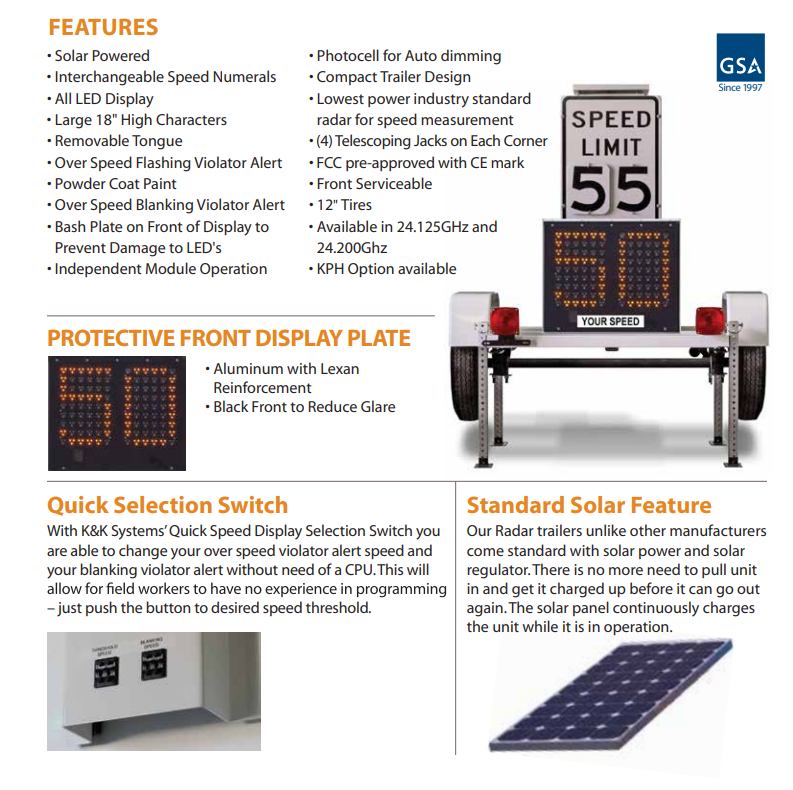 Solar Power Light Weight Trailer Mounted Radar Speed Monitor (18” LED ...